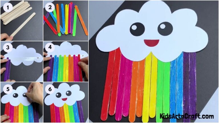 Easy Paper & Popsicle Cloud Rainbow Craft For Kids - Kids Art & Craft