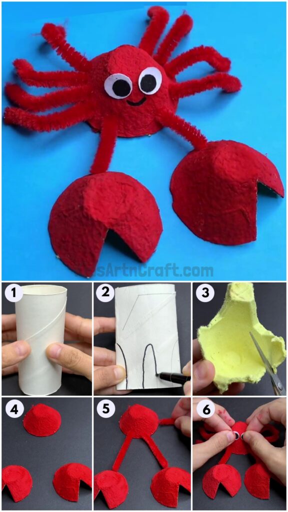 Egg Carton Crab Step-by-Step Tutorial For Kids - Kids Art & Craft