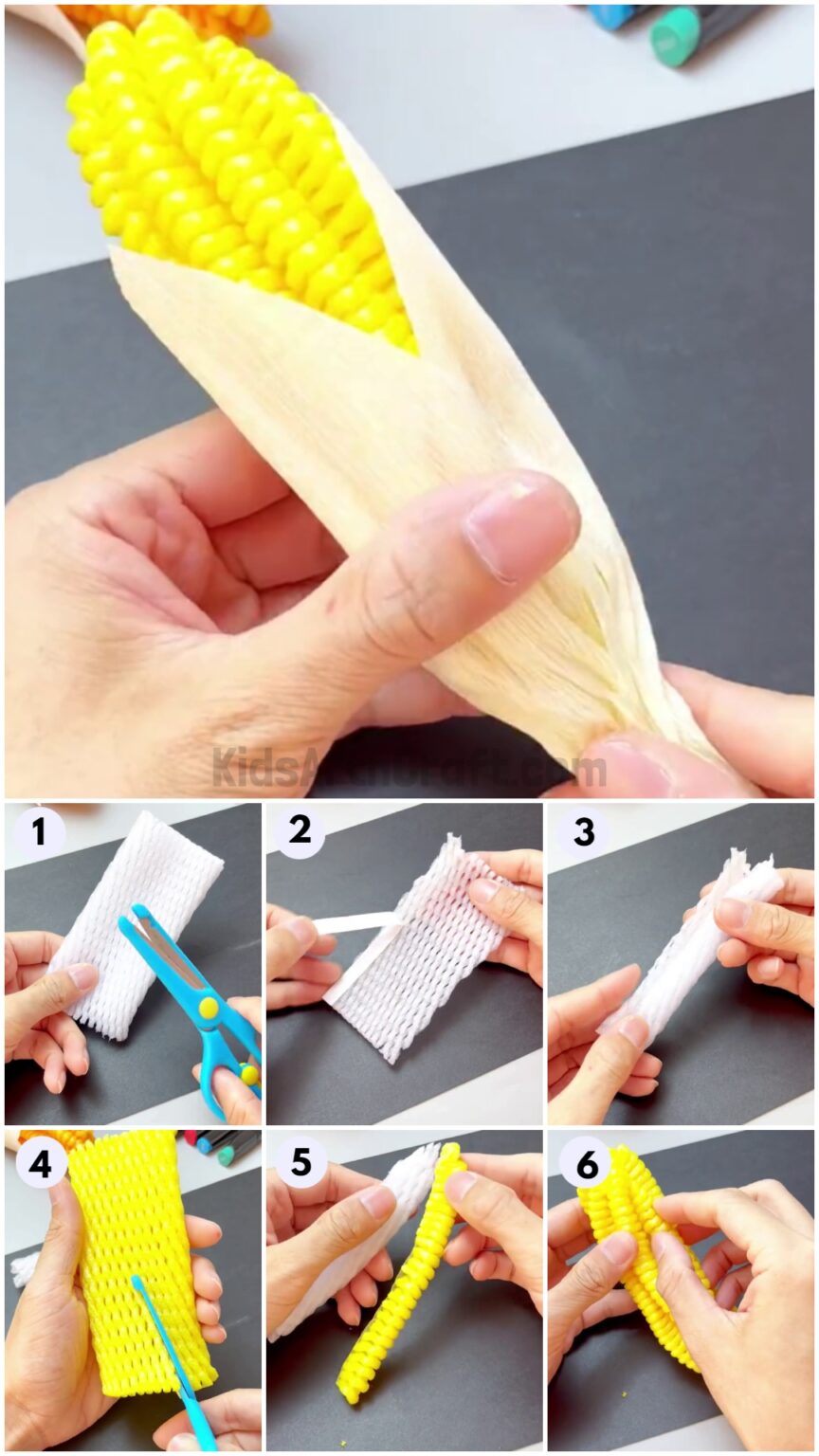 Fruit Foam Net Easy Corn Craft Tutorial for kids - Kids Art & Craft