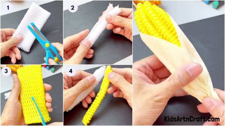 Fruit Foam Net Easy Corn Craft Tutorial for kids - Kids Art & Craft