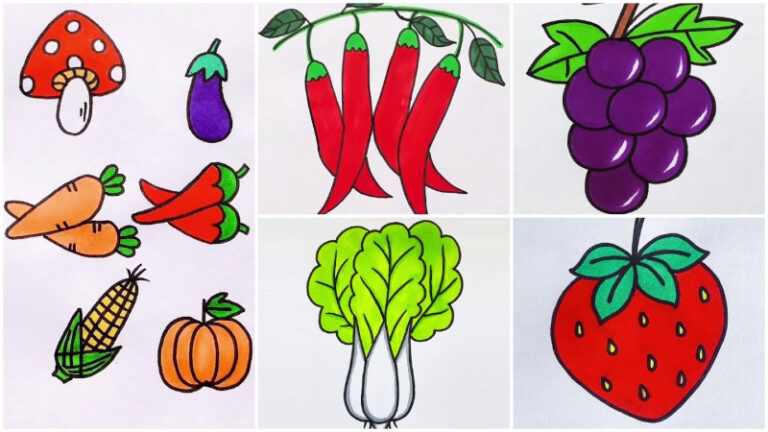 Fruits & Vegetables Drawing Project Video Tutorial for All - Kids Art ...