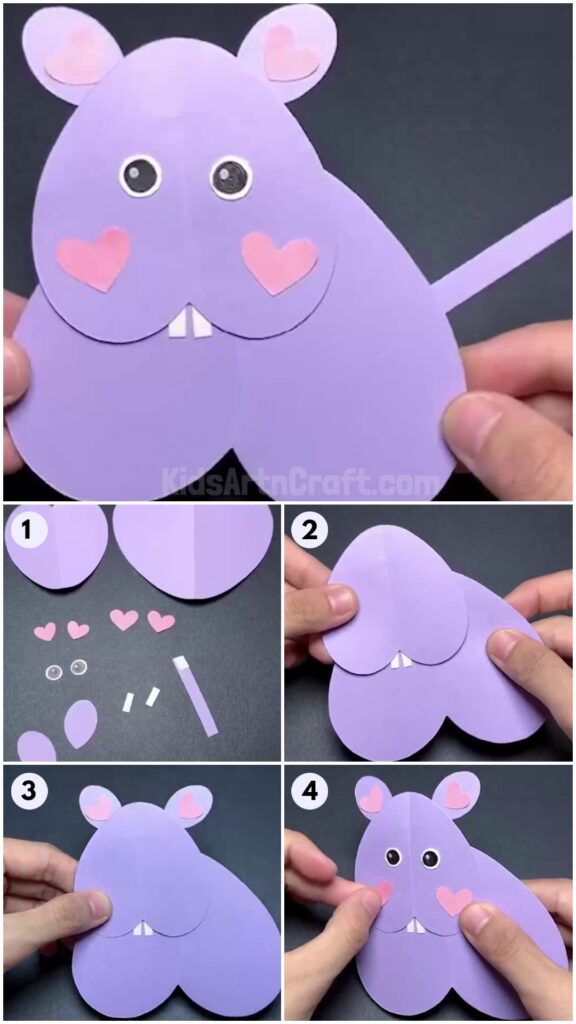 Heart Shaped Paper Mouse Craft Step by Step Tutorial - Kids Art & Craft
