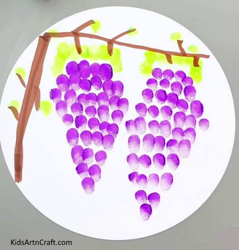 How to Draw Grapes by Finger Printing Step by Step Tutorials - Kids Art ...