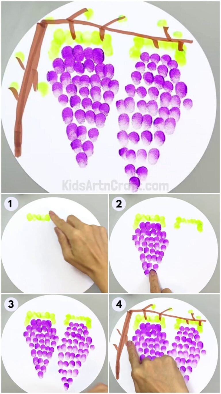 How to Draw Grapes by Finger Printing Step by Step Tutorials - Kids Art ...