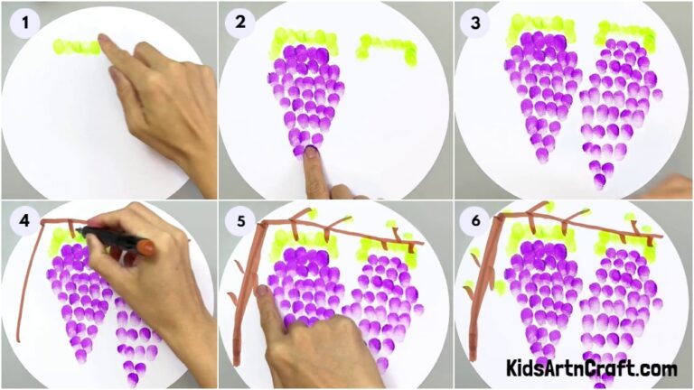 How to Draw Grapes by Finger Printing Step by Step Tutorials - Kids Art ...