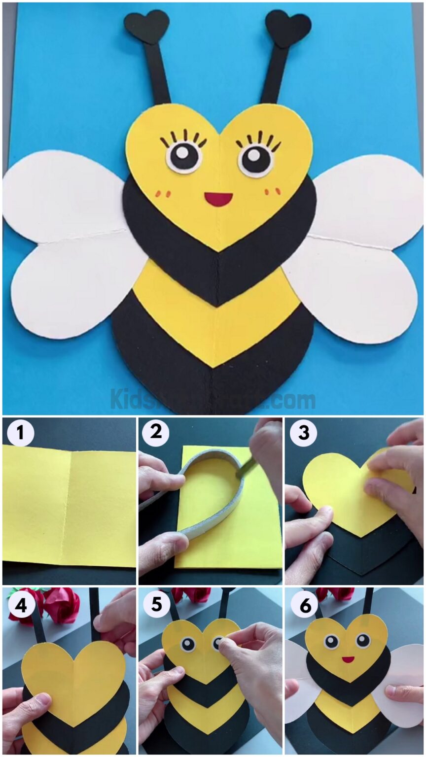 How To Make A Paper Heart Bee Craft Tutorial - Kids Art & Craft