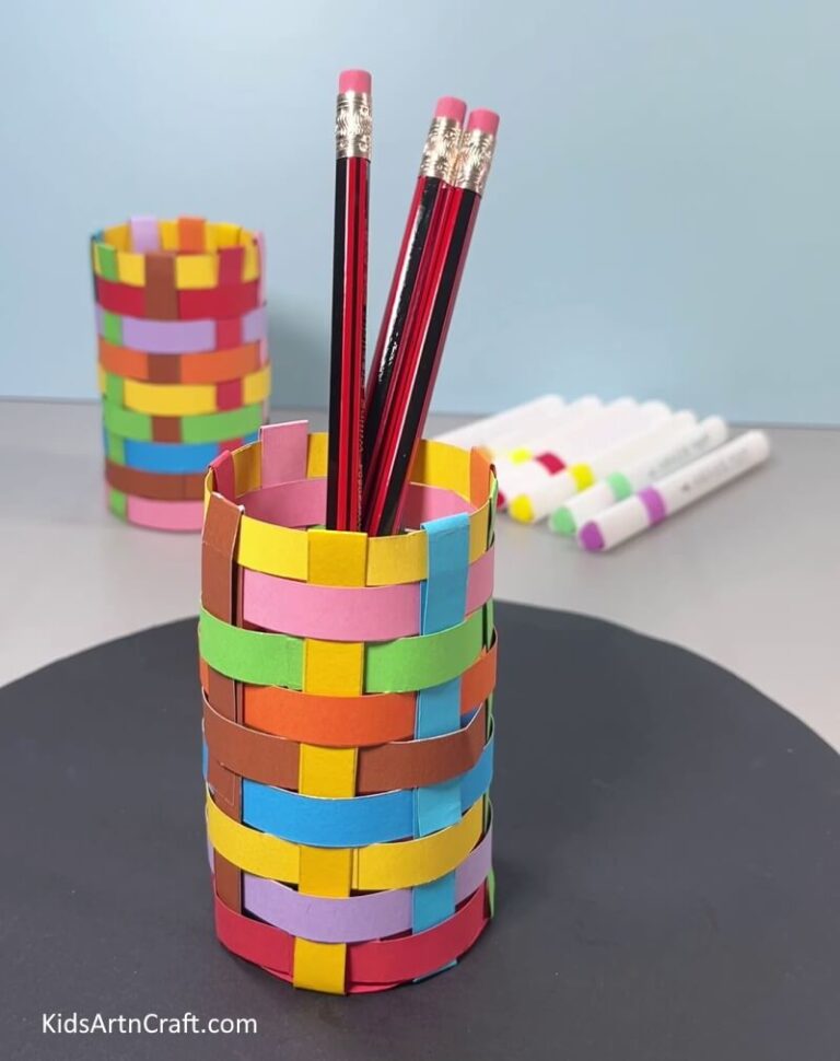 How to make a Pen Pencil Holder Craft Using Paper Strips - Kids Art & Craft
