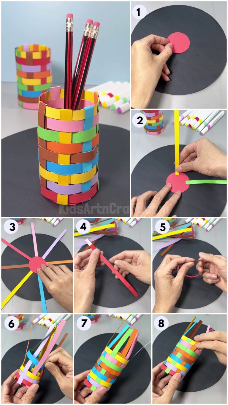 How to make a Pen Pencil Holder Craft Using Paper Strips - Kids Art & Craft