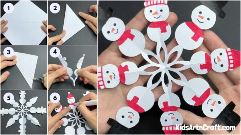 How to Make a Snowman Shape Paper Snowflake - Kids Art & Craft