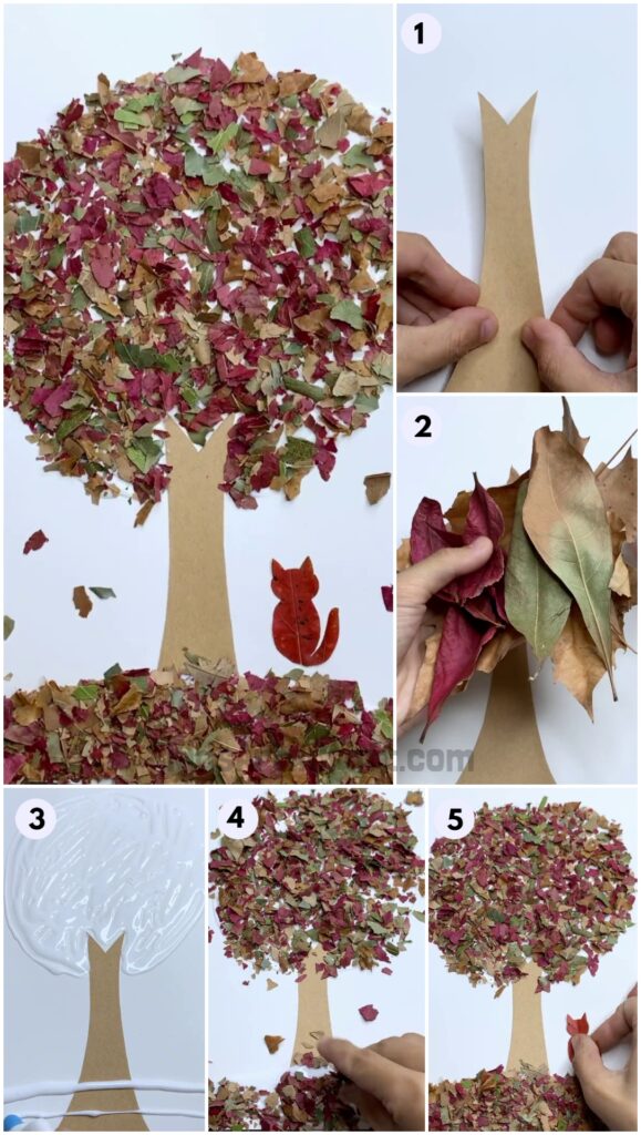 How To Make Easy Fall Tree Craft From Leaves - Kids Art & Craft