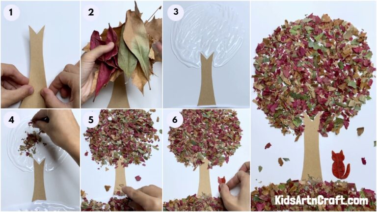 How To Make Easy Fall Tree Craft From Leaves - Kids Art & Craft