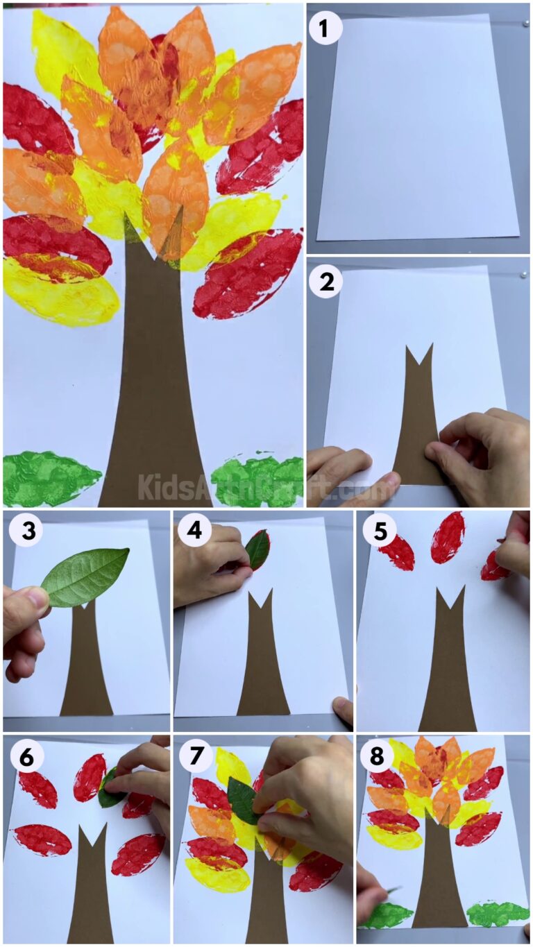 How To Make Leaf Stamping Tree Artwork For Kids - Kids Art & Craft