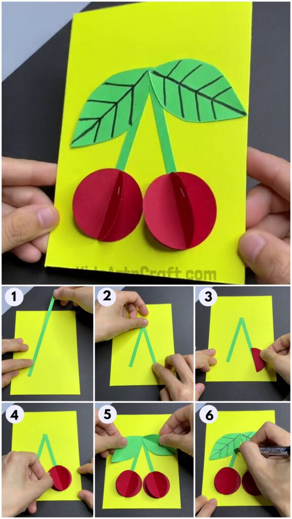How to Make Paper Cherry Card Crafts For Beginners - Kids Art & Craft