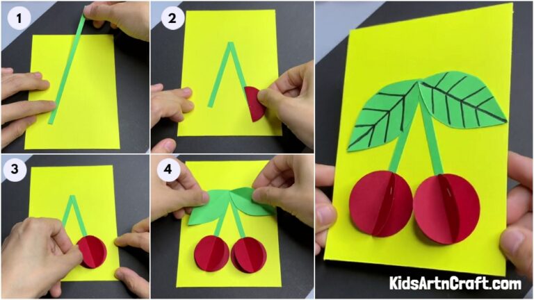 How to Make Paper Cherry Card Crafts For Beginners - Kids Art & Craft