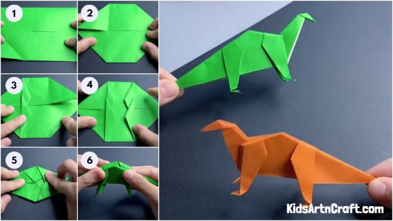 How To Make Paper Dinosaur Origami Craft Easy Tutorial - Kids Art & Craft