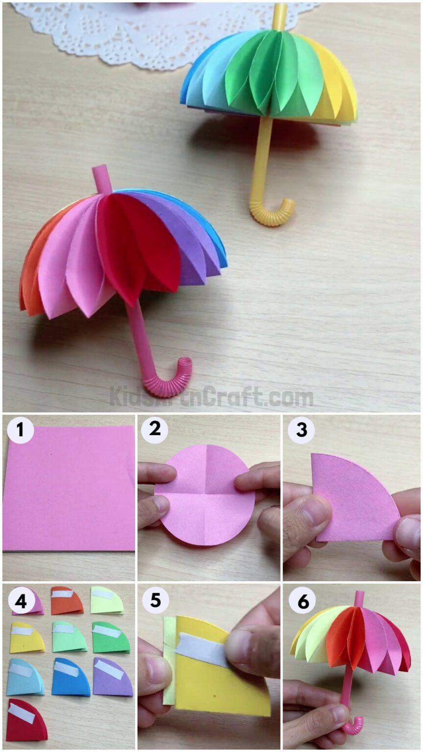 How to Make Paper Umbrella Craft for Kids Tutorial - Kids Art & Craft