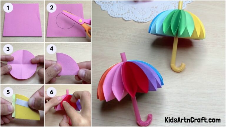 How to Make Paper Umbrella Craft for Kids Tutorial - Kids Art & Craft