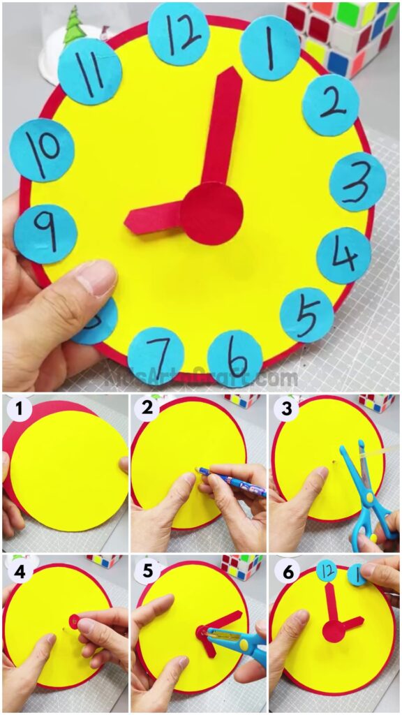 Paper Clock Craft for Kids Step by Step Tutorial - Kids Art & Craft
