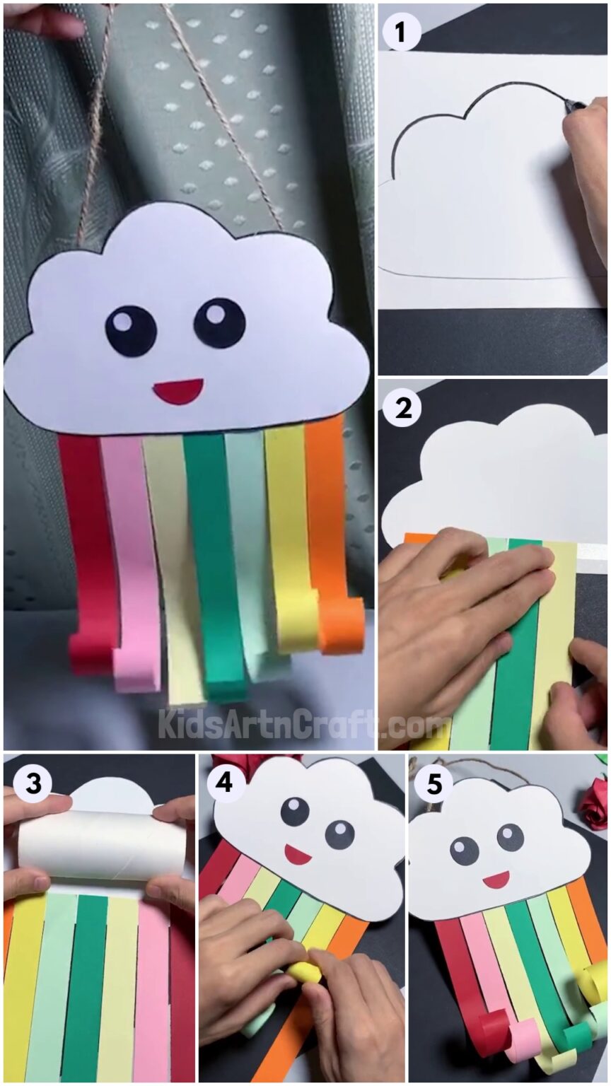 Paper Rainbow Cloud Craft step by step Tutorial - Kids Art & Craft