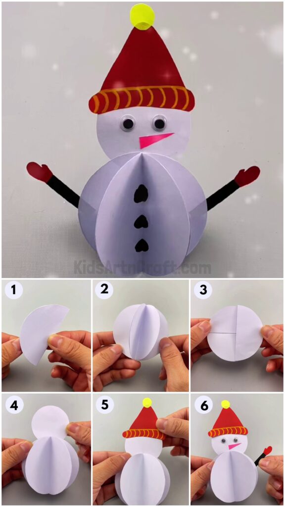 3D Snowman Paper Easy Craft Tutorial For Kids - Kids Art & Craft
