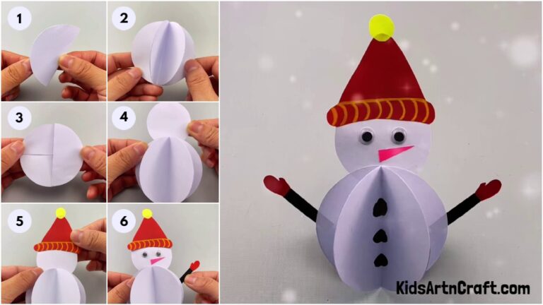 3D Snowman Paper Easy Craft Tutorial For Kids - Kids Art & Craft