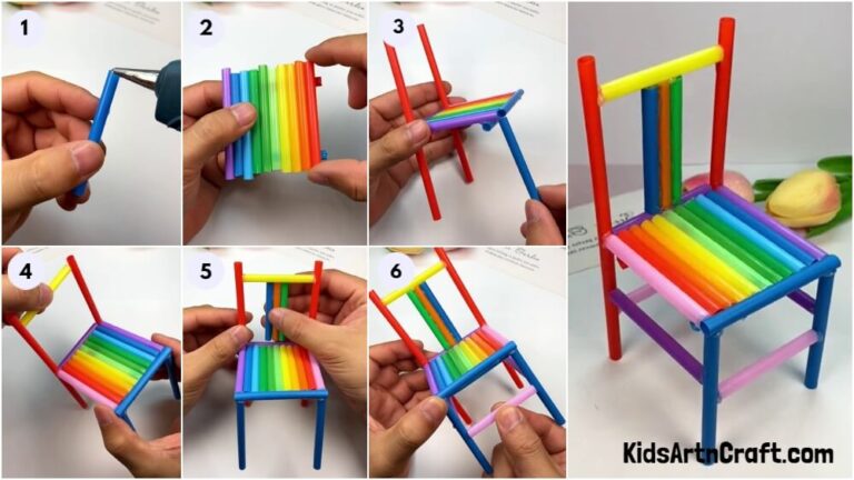 Rainbow Straw Chair Craft Tutorial For Beginners - Kids Art & Craft