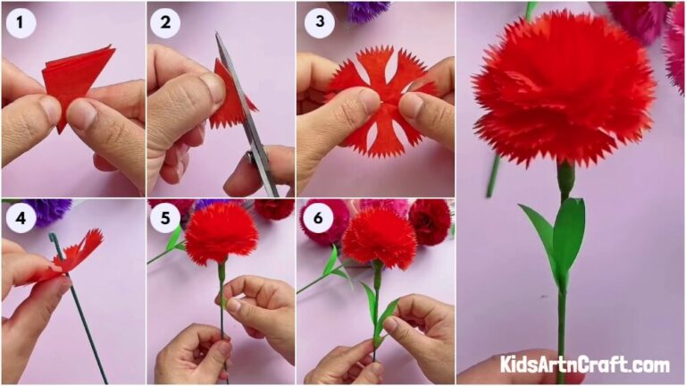 Beautiful Carnation Paper Flowers Craft Tutorial For Beginners - Kids ...