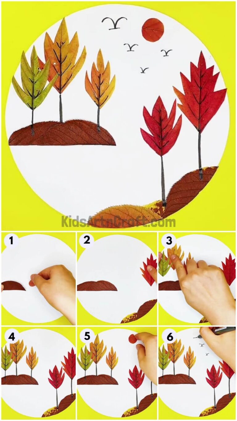 Beautiful Fall Leaf Landscape Art Tutorial For Kids - Kids Art & Craft