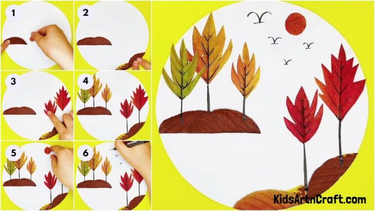 Beautiful Fall Leaf Landscape Art Tutorial For Kids - Kids Art & Craft