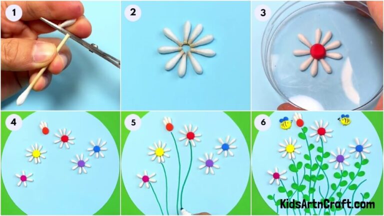 Beautiful Flower Garden Craft Idea Using Cotton Earbud Tutorial - Kids ...