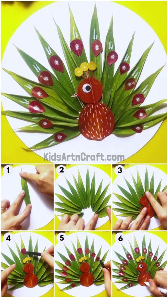 Beautiful Leaf Peacock Craft Idea For Kids - Kids Art & Craft