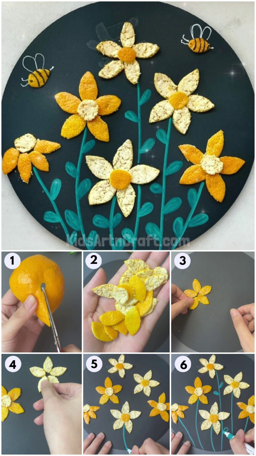 Beautiful Orange Peel Flower Garden Craft To Make With Kids - Kids Art ...