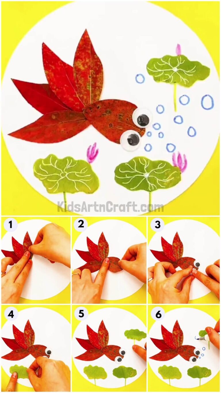 Beautiful Red Fish Swimming In Water Craft From Fall Leaves - Kids Art ...