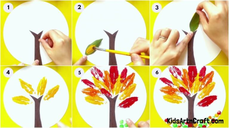 Tree Painting Using Leaf Impression Tutorial For Kids - Kids Art & Craft