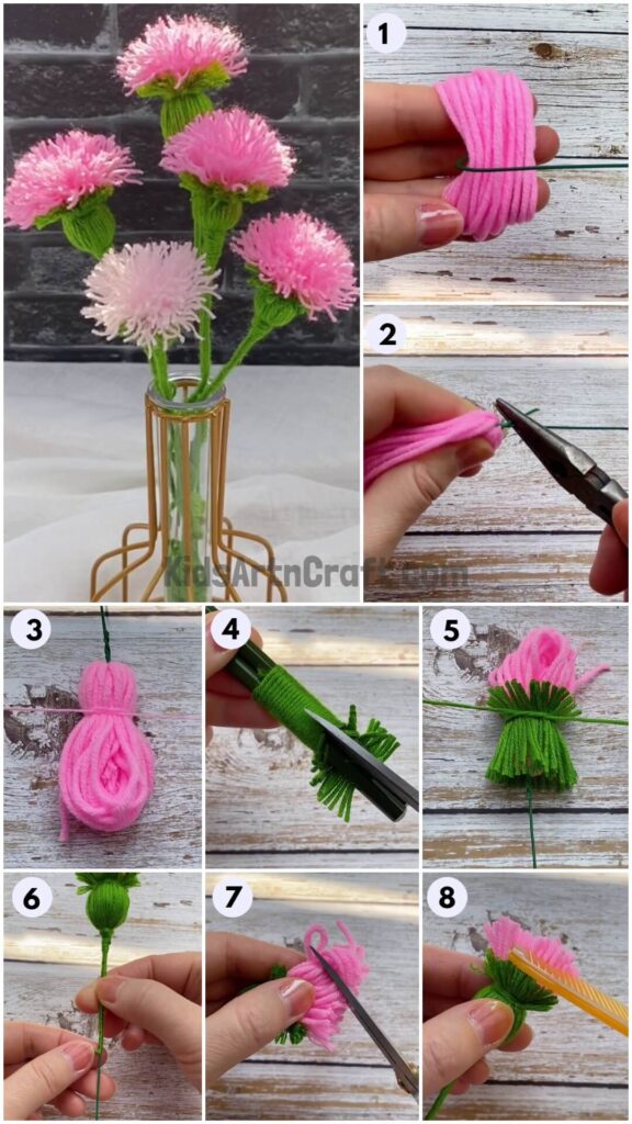 Beautiful Wool Flowers Step-by-step Tutorial For Kids - Kids Art & Craft