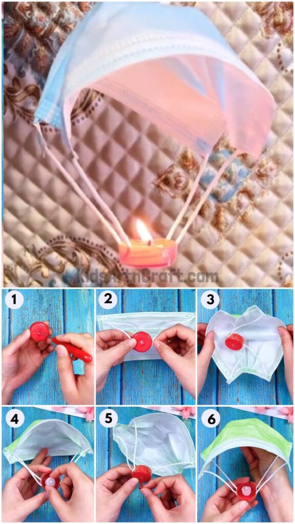 Recycled Hot Air Balloon From Surgical Mask And Bottle Cap - Kids Art ...