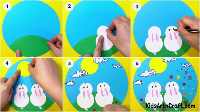 Cute Bunny Landscape Paper Craft Step-by-step Tutorial - Kids Art & Craft