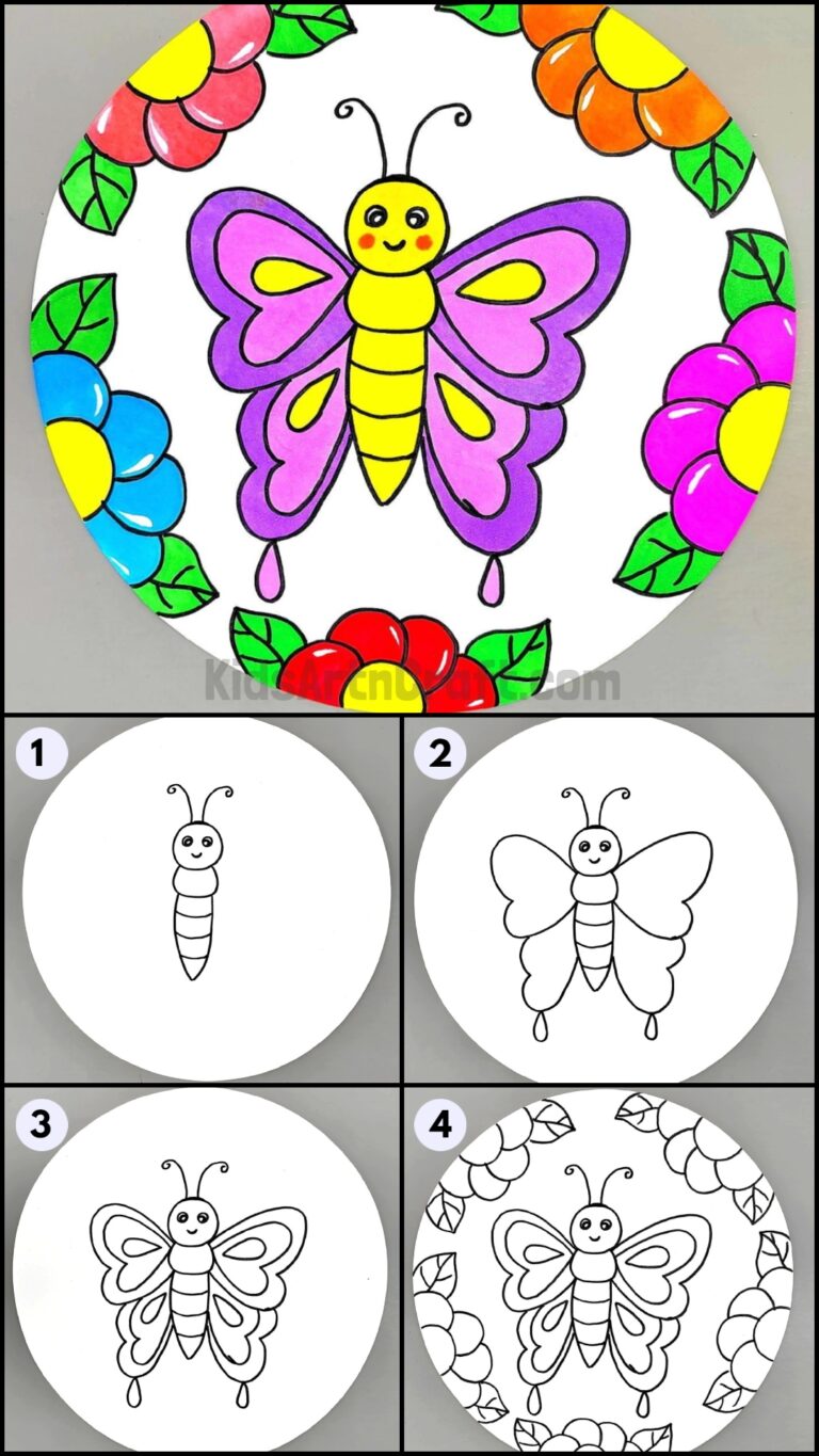 Cute Butterfly Drawing Step by Step Tutorial for Kids - Kids Art & Craft