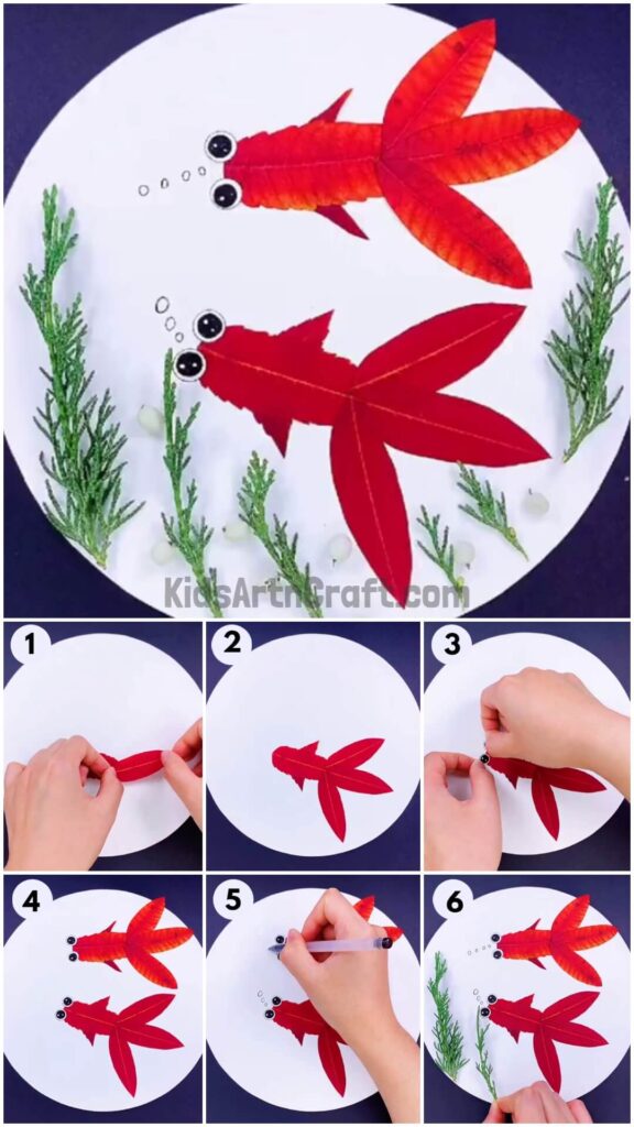 Cute Fish Underwater Artwork By Fall Leaves and Bushes Craft Tutorial ...
