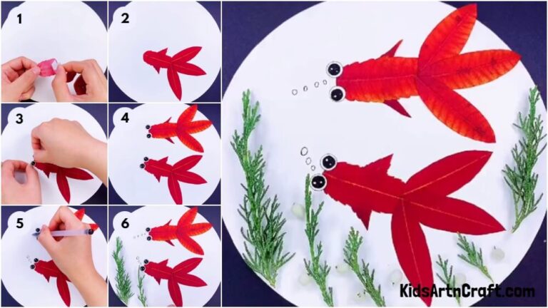 Cute Fish Underwater Artwork By Fall Leaves and Bushes Craft Tutorial ...
