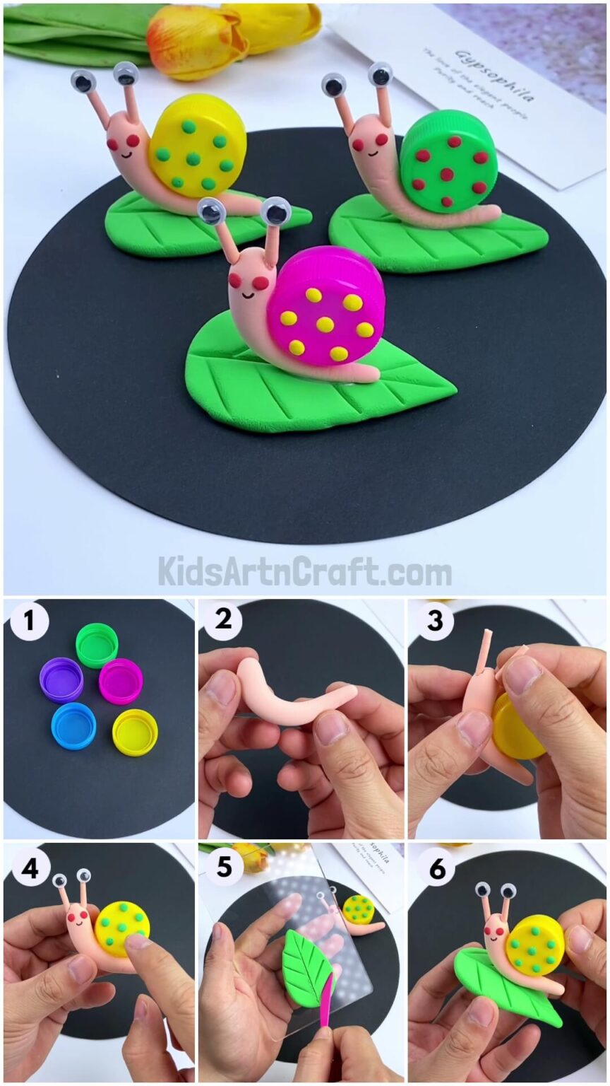 DIY bottle Cap and Clay Snail Craft for kids - Kids Art & Craft