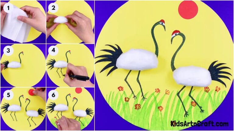 DIY Crane Bird Artwork Step by Step Tutorial for kids - Kids Art & Craft
