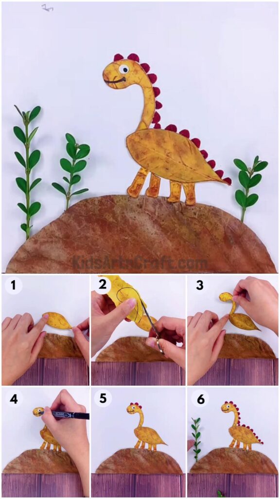 DIY Dinosaur with Leaf Easy Craft Tutorial For Kids - Kids Art & Craft