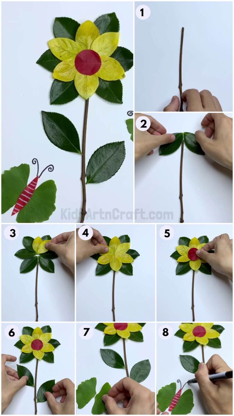 DIY Flower Craft from Fresh Leaves Easy Tutorial - Kids Art & Craft