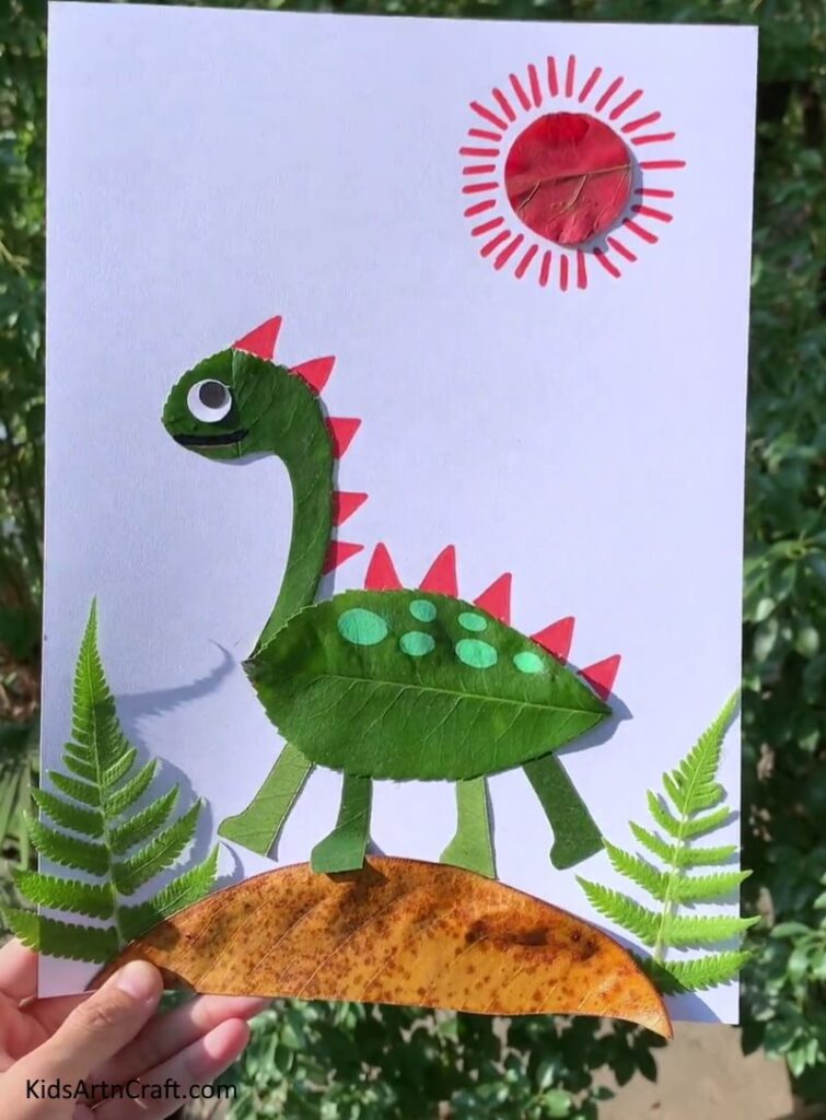 DIY Leaf Art Dinosaur Step by Step Tutorial For Kids - Kids Art & Craft