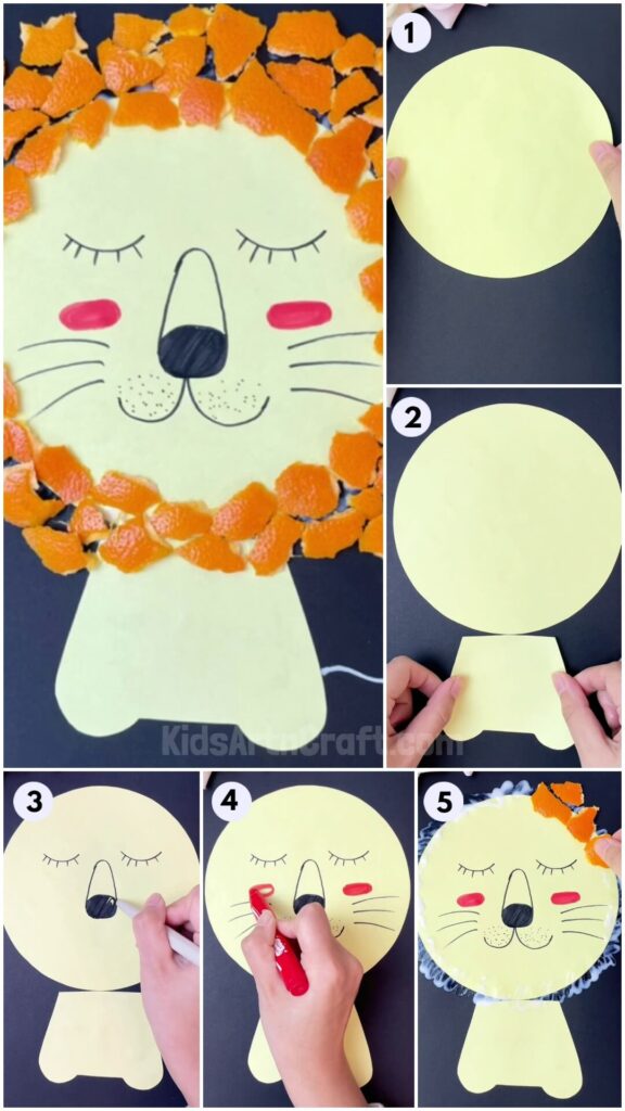Lion Face Craft Using Orange Peel For Kids - Kids Art & Craft