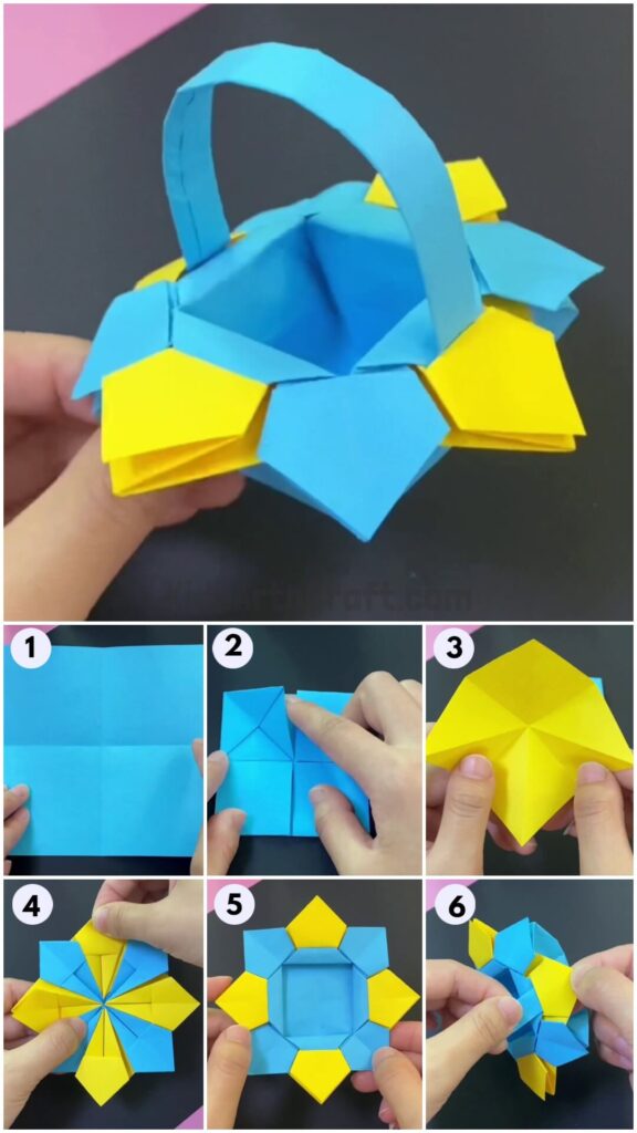 DIY Paper Origami Basket Step-by-step Tutorial For Kids - Kids Art & Craft