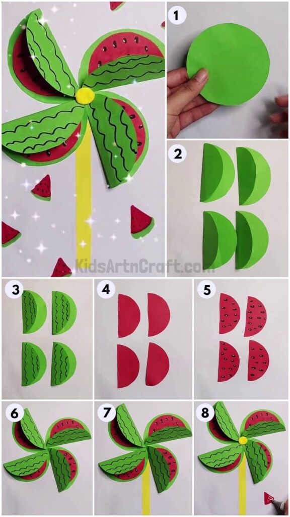 Easy Paper Watermelon Windmill Craft - Kids Art & Craft