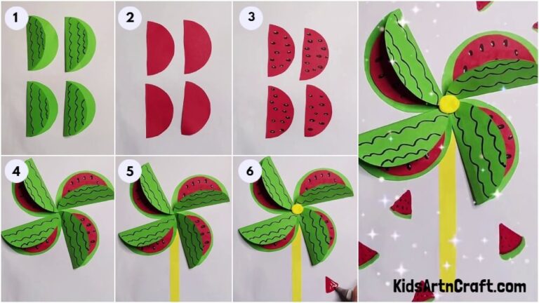 Easy Paper Watermelon Windmill Craft - Kids Art & Craft