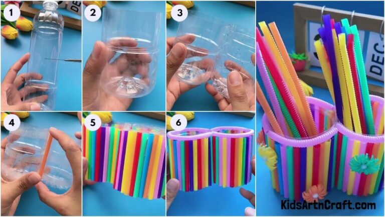 DIY Pencil Holder From Plastic Bottles and Pipe Cleaners - Kids Art & Craft
